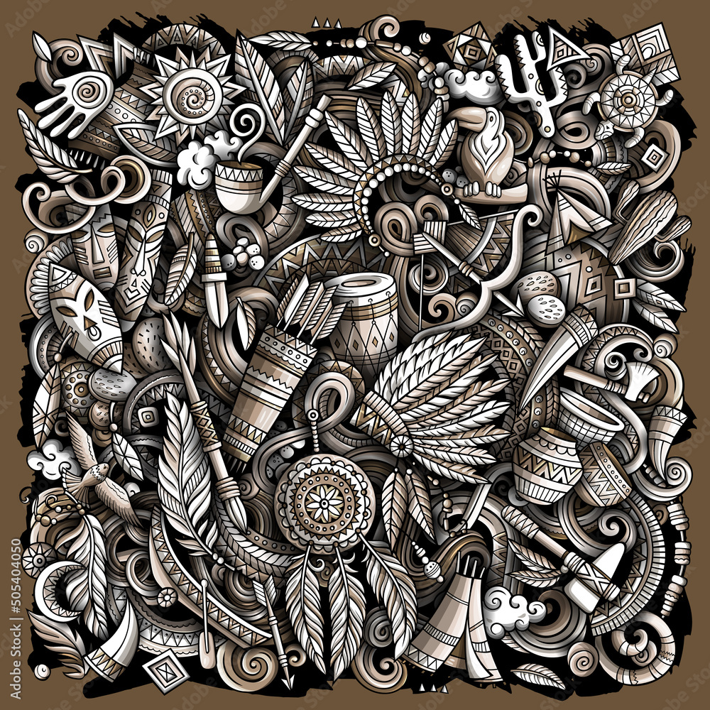 Native American hand drawn vector doodles illustration. Stock Vector ...