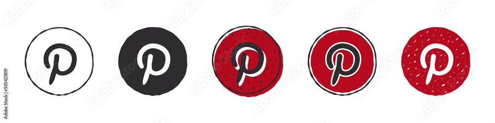 Pinterest logo. Social media icons. Hand drawn logos. Vector images ...