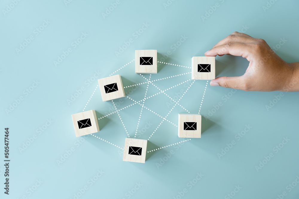 Sending and Receiving email concept using black envelopes and dot lines ...