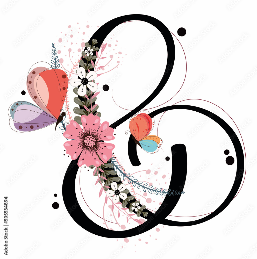 Vetor phabet letters floral. LETTER Ampersand vector with flowers ...