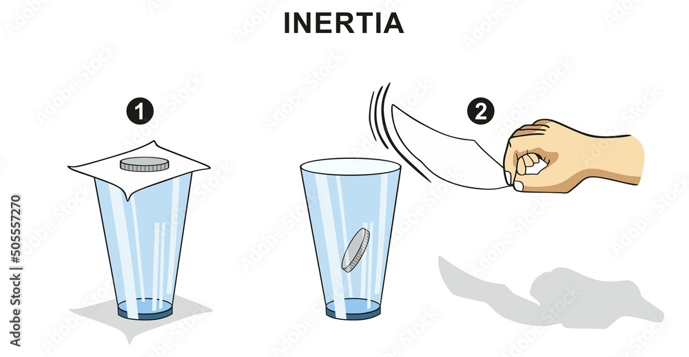 Inertia infographic diagram example coin on the cardboard on the glass ...