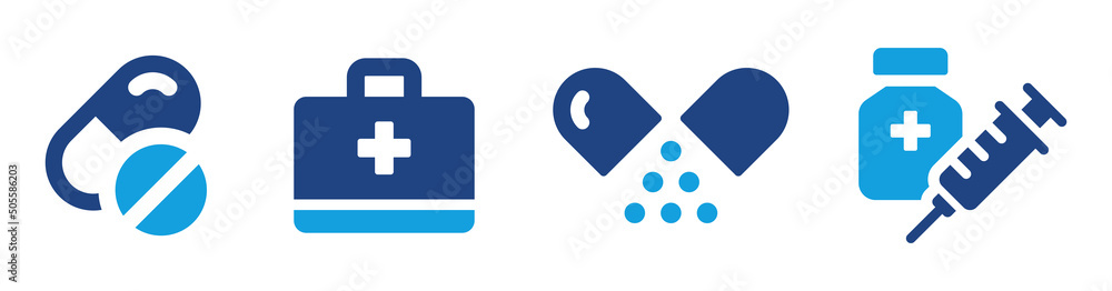 Medicine icon set. Medical treatment symbol vector illustration. 스톡 벡터 ...