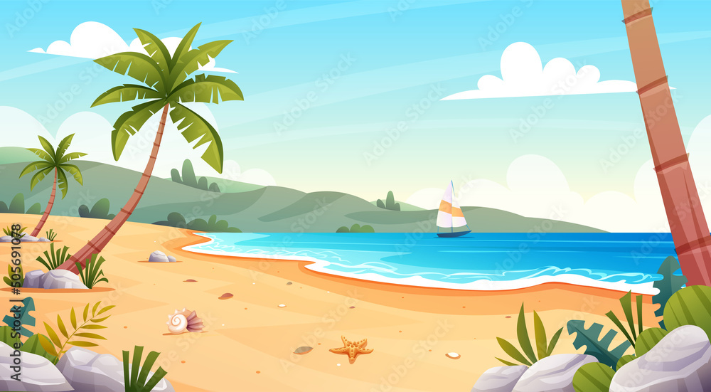 Cartoon Beach Background Palm Trees