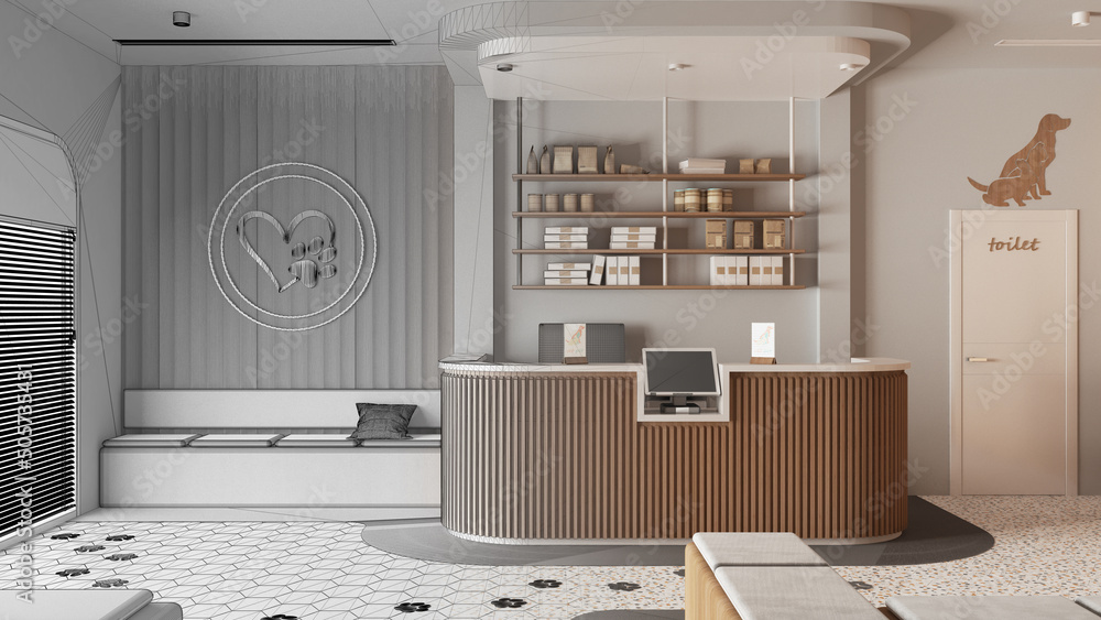 Architect interior designer concept: hand-drawn draft unfinished ...