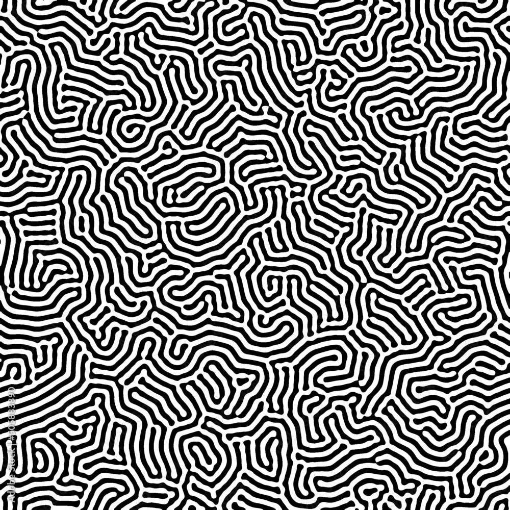 Reaction diffusion texture vector seamless organic rounded jumble maze lines patterns in black ...