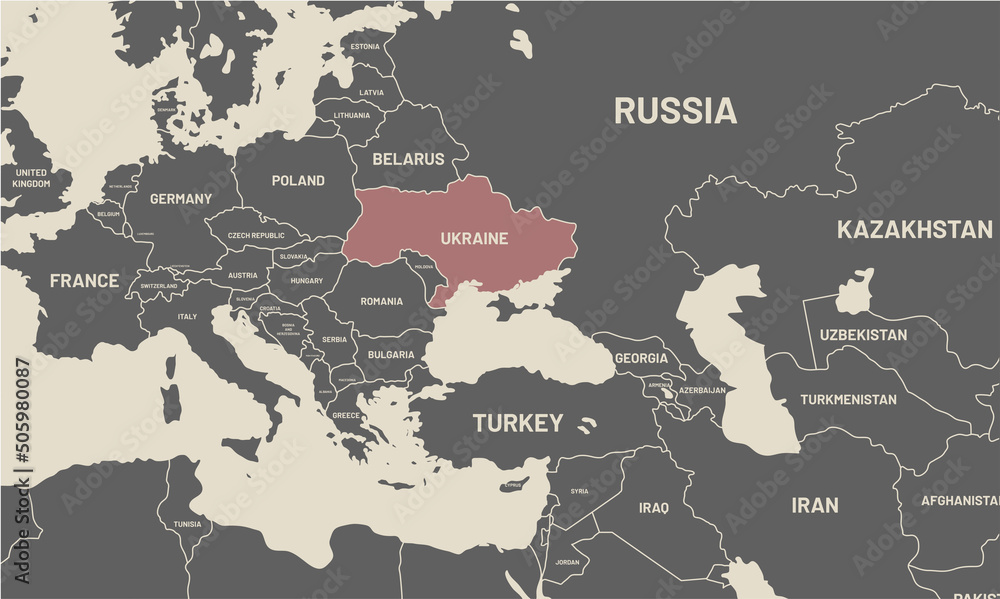 Ukraine on Europa Vector map.Ukraine colored differently from other ...