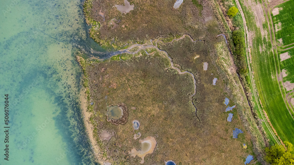 River shoreline top down drone view Stock Photo | Adobe Stock