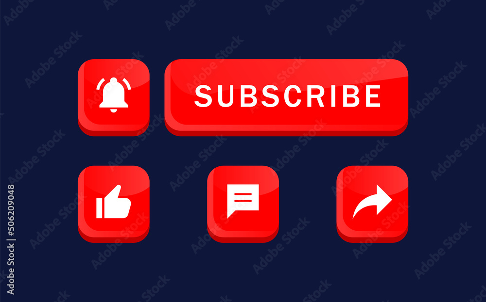 Стоковое векторное изображение «youtube subscribe button 3d with social media notification icons ...