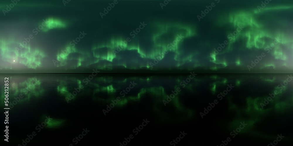 HDRI - Ice terrain with Aurora Borealis on the sky 22 - Panorama Stock ...