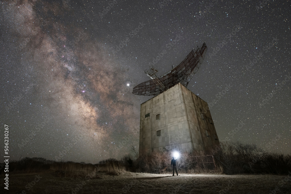 A person exploring an abandoned military base coming across a radar ...