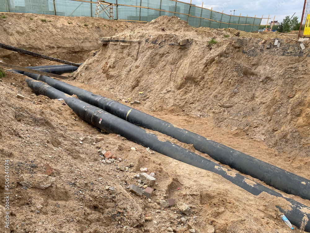 Natural oil and gas pipeline construction work. Installation of gas and ...