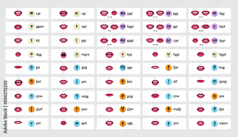 45 Phonetic viseme mouth shapes 2d animation lip sync English - Vector ...