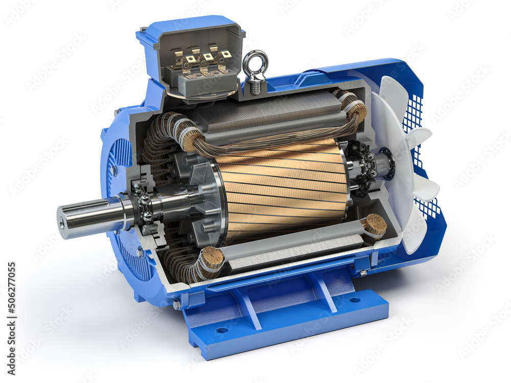 Cross section of Industrial electric motor. Electric motor parts and ...