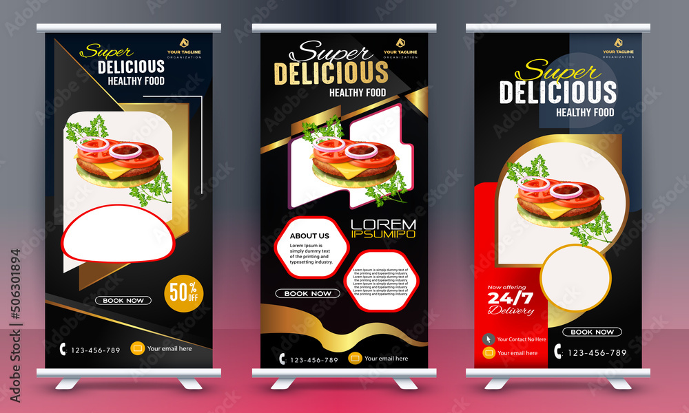 Food and Restaurant roll up banner design template, Standee Design ...