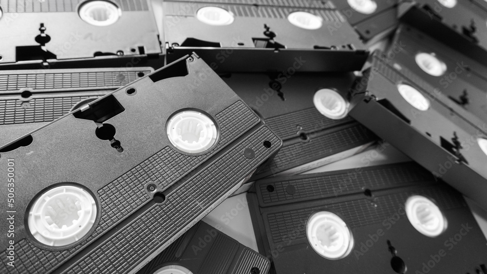 Messy stack of VHS tapes. Video Home System tape cassettes. Stock Photo ...