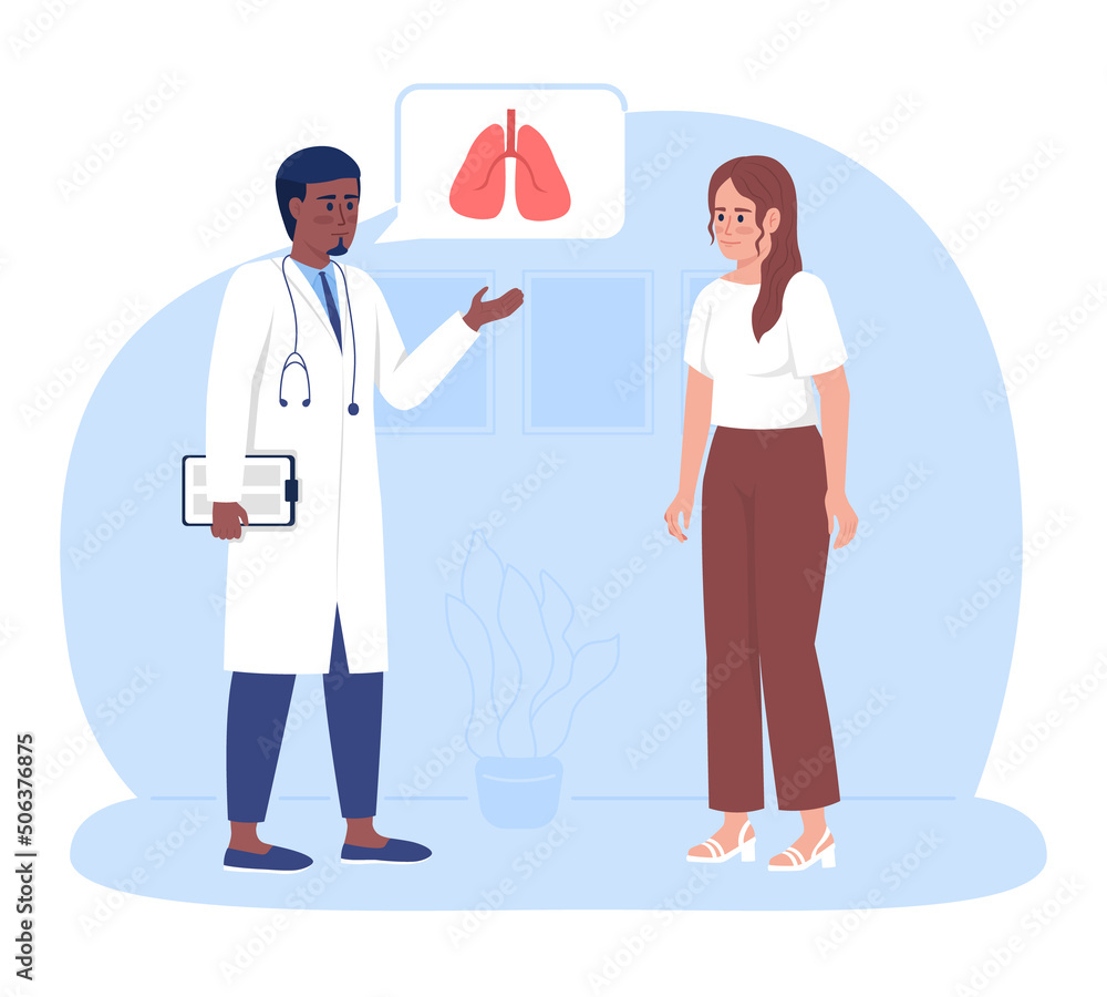 Woman visiting doctor for lungs checkup 2D vector isolated illustration ...