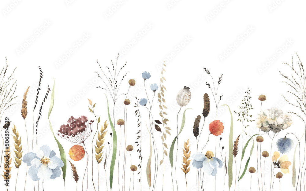 Ilustración de Stock Floral horizontal seamless border with delicate ...