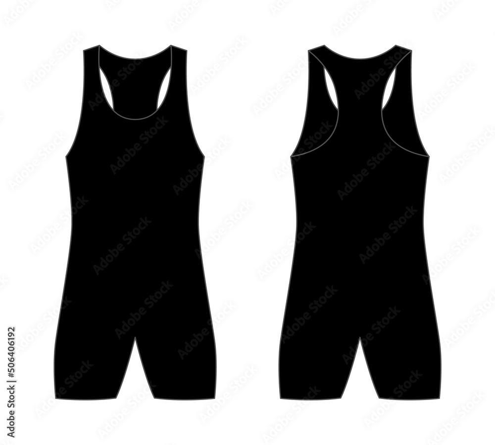 Black Wrestling Singlet Template On White Background Front And Back 