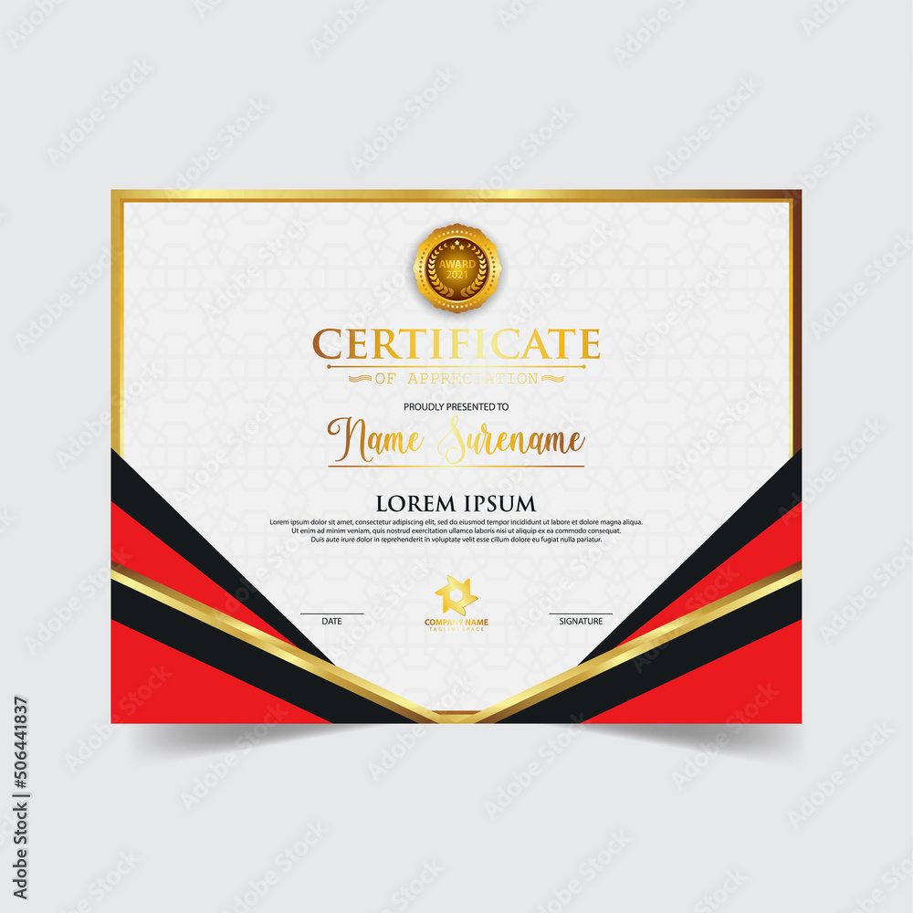 Award template certificate, gold color and gradient. Contains a modern ...