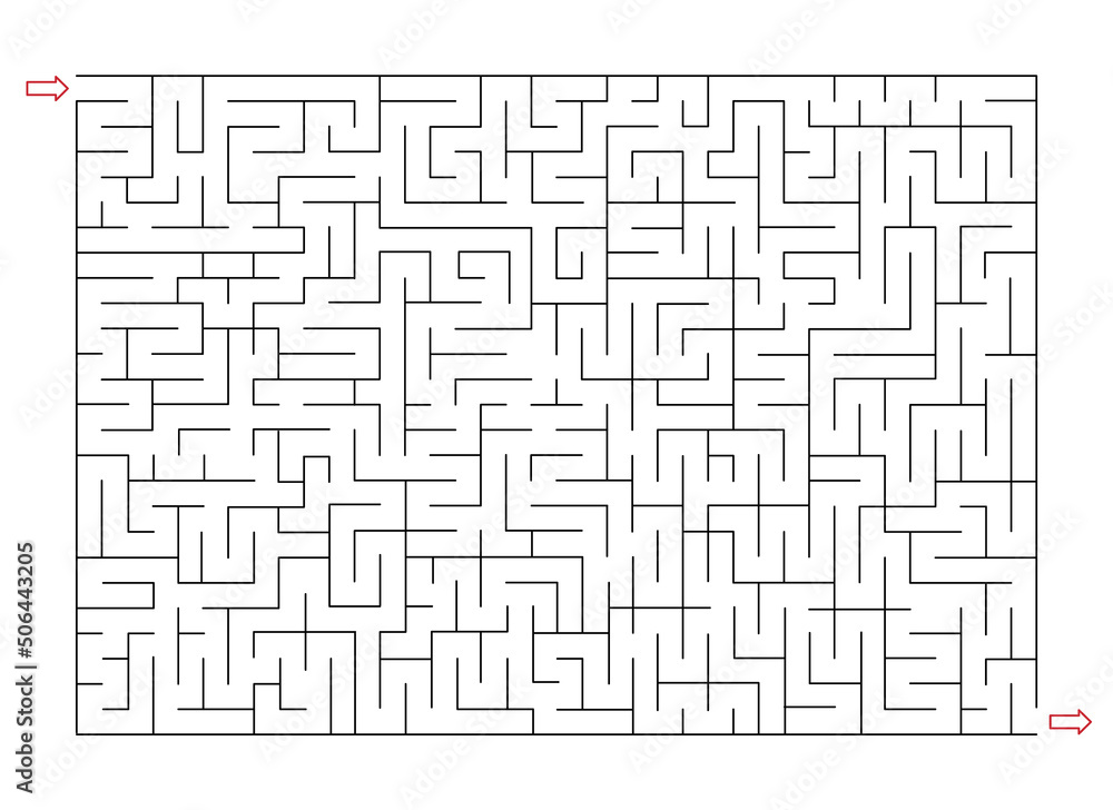 Rectangle labyrinth with entry and exit. Line maze game. Hard -Medium ...