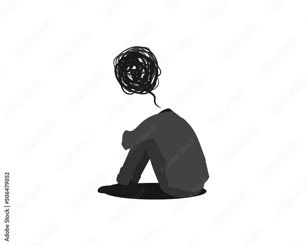 Person stress, overthinking. Suffering from anxiety disorder design ...