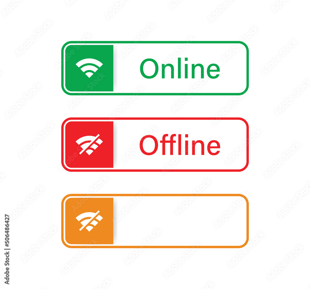 online offline web button, internet connection label banner with ...