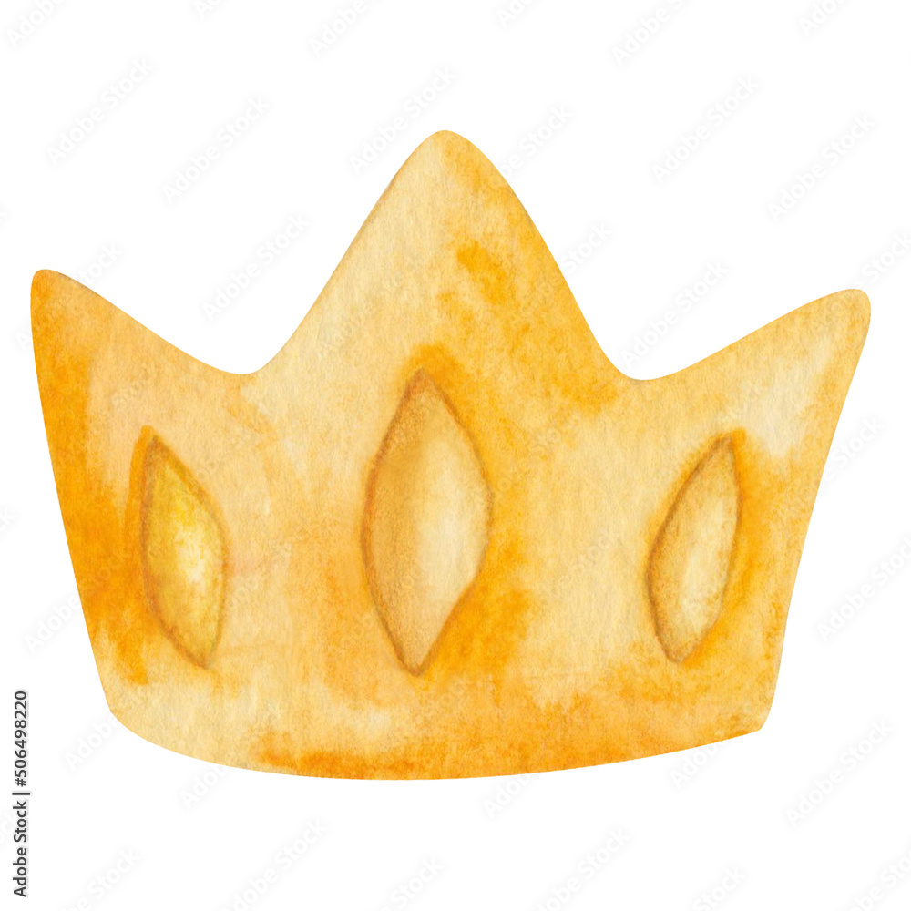 Watercolor illustration of hand painted golden crown for queens and ...