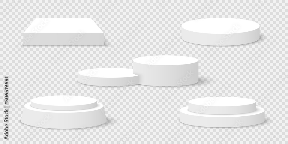 Set of white blank podiums on transparent background. Pedestals. Scene ...