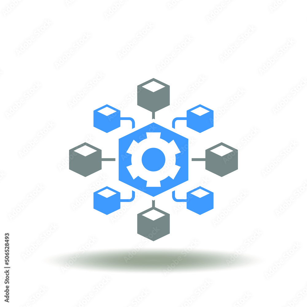 Vector illustration of 3d cube or block with gear flowchart structure ...
