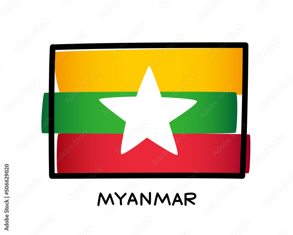 Flag of Myanmar. Colorful logo of Myanmar flag. Yellow, green and red ...