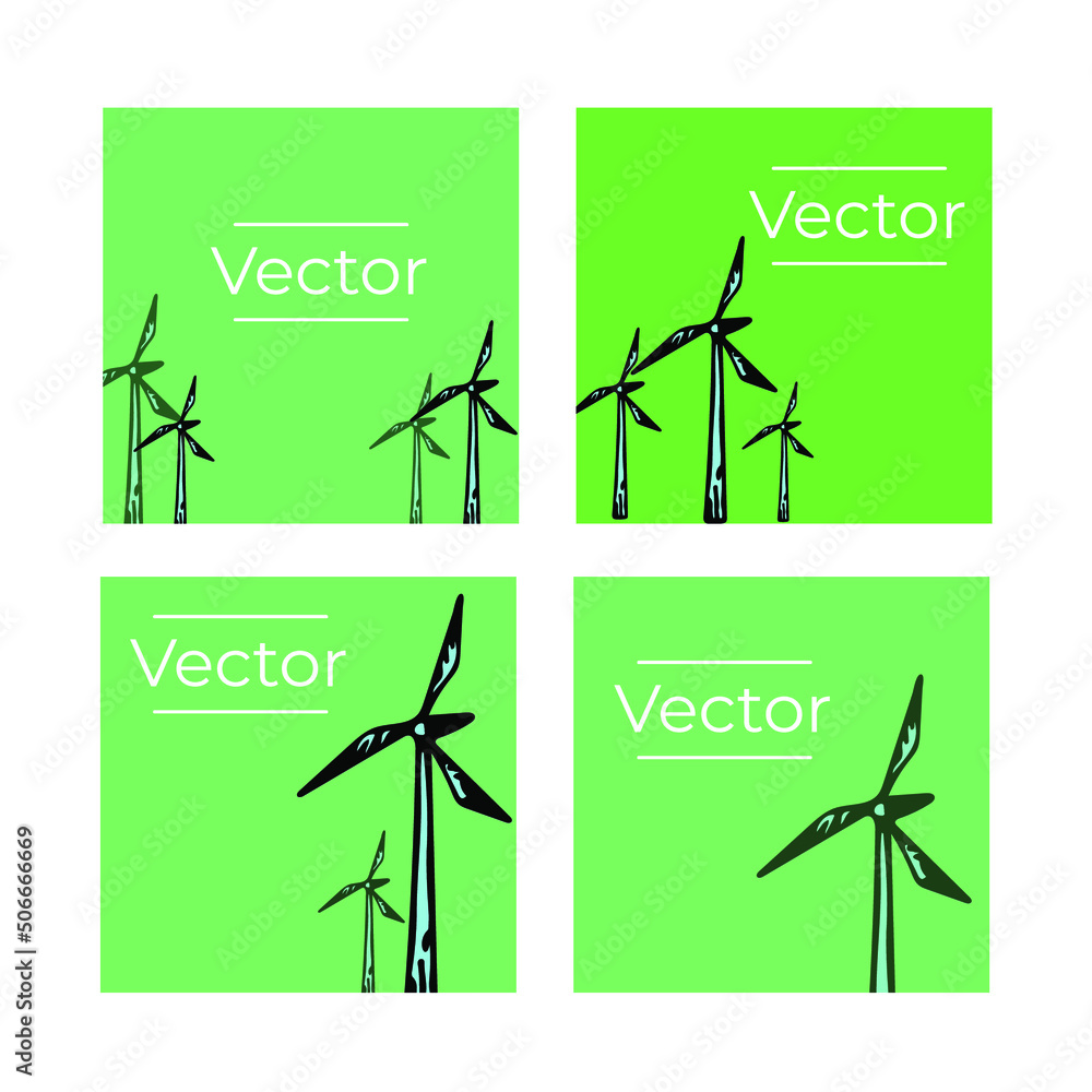 Windmill energy resources generator sketch vector set of illustrations ...
