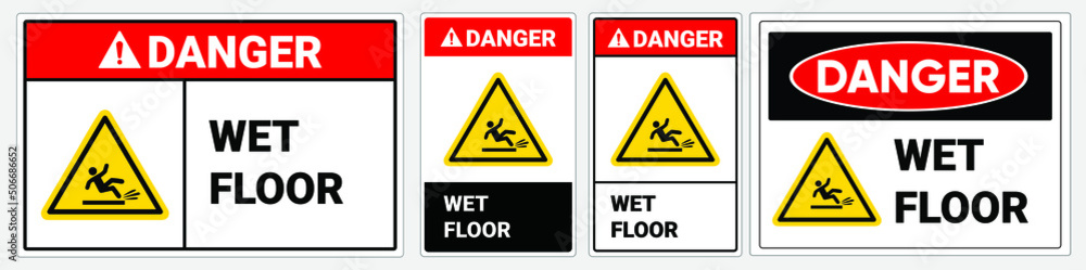 Danger Wet floor sign. Isolated flat vector illustration. Safety sign ...