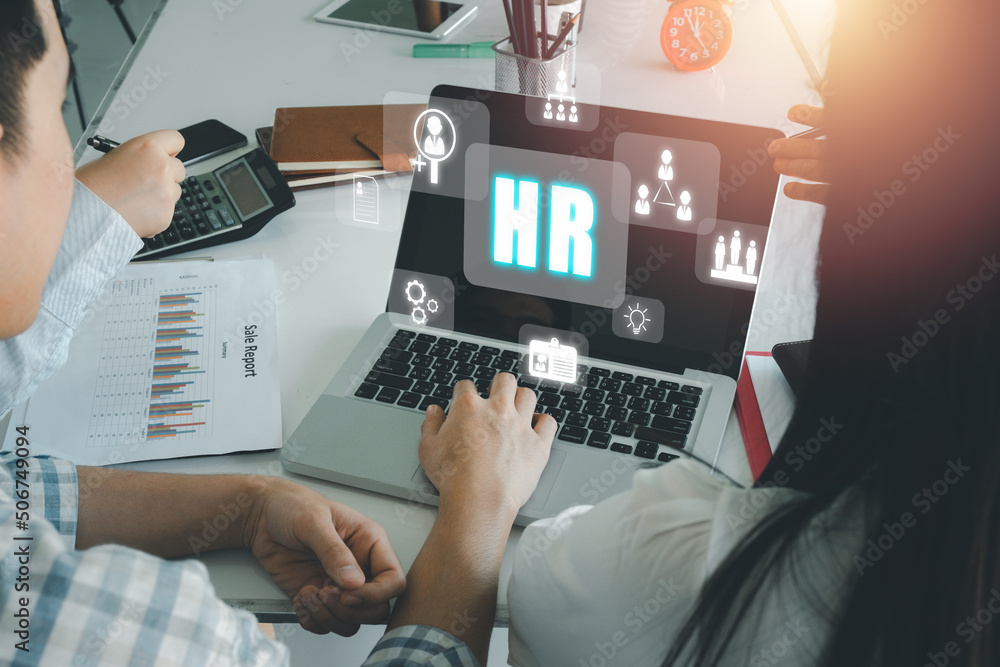 Business team hand pointing for selection human resource on a virtual ...