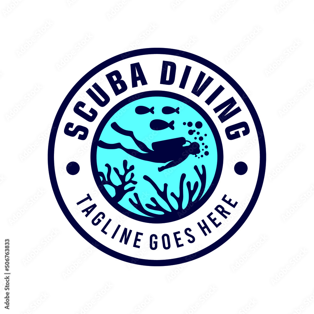 Circular Scuba Diving Emblem with Underwater Scene: A Detailed Logo ...
