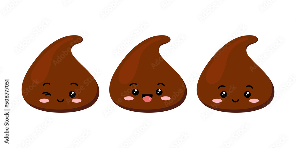 Cute chocolate chips piece emoji character vector icon set. Kids milky ...