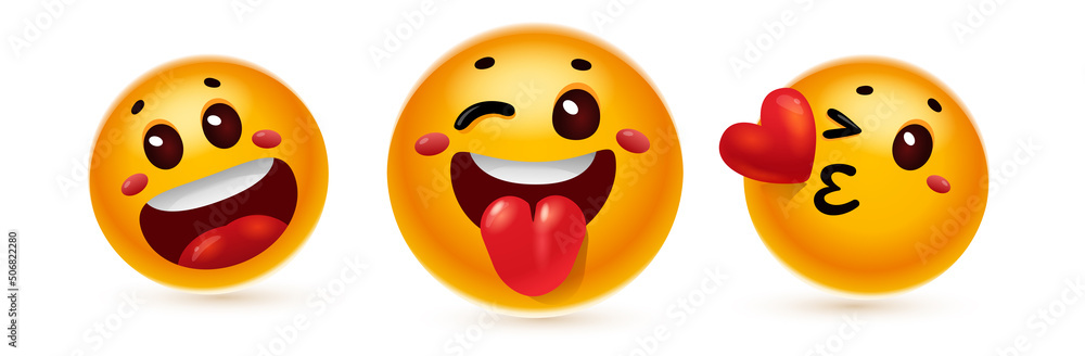 Vector set of illustration of different happy yellow color smile ...