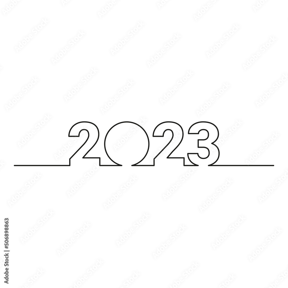 Continuous one line drawing of a 2023 new year text. Celebration New ...