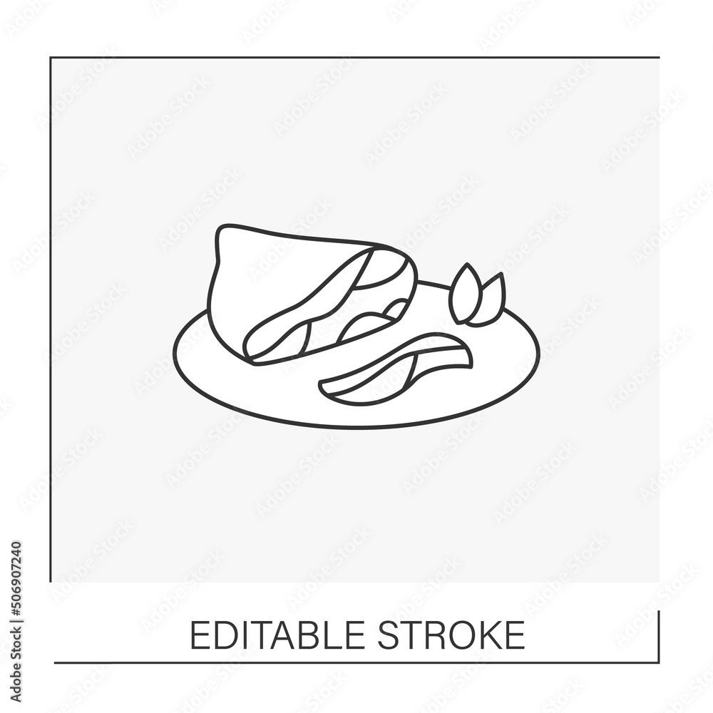 Parma ham line icon. Traditional Italian dishes. Smoked pork meat ...