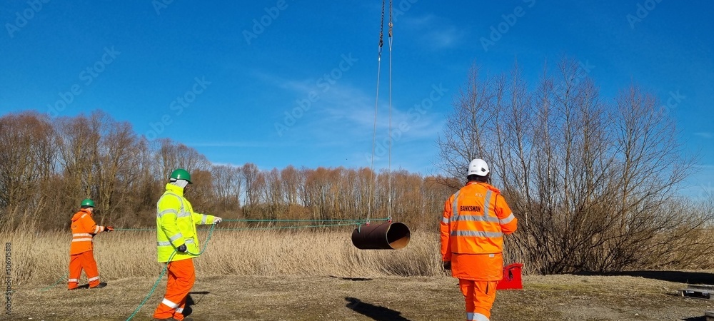 Banksman Slinger Signaller Rigger during Lifting operation Stock Photo ...