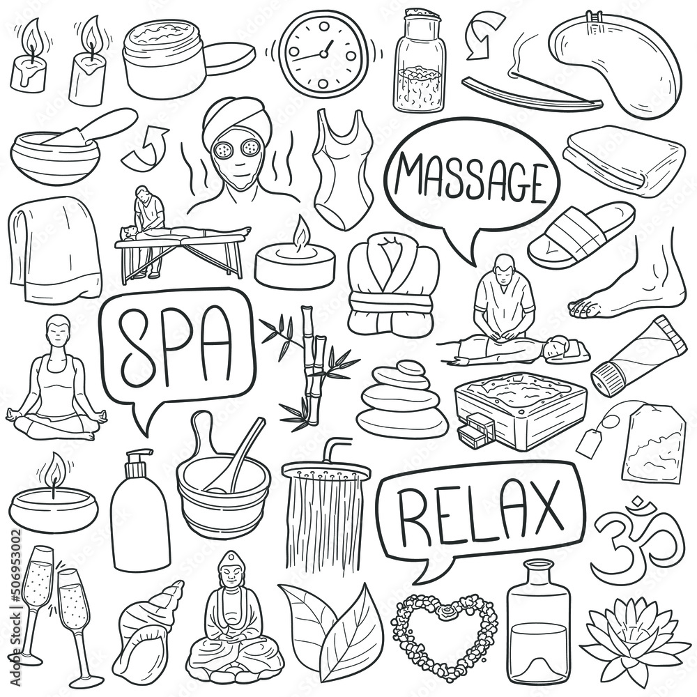 Spa and Wellness E Doodle Icons. Hand Made Line Art. Relax Clipart ...