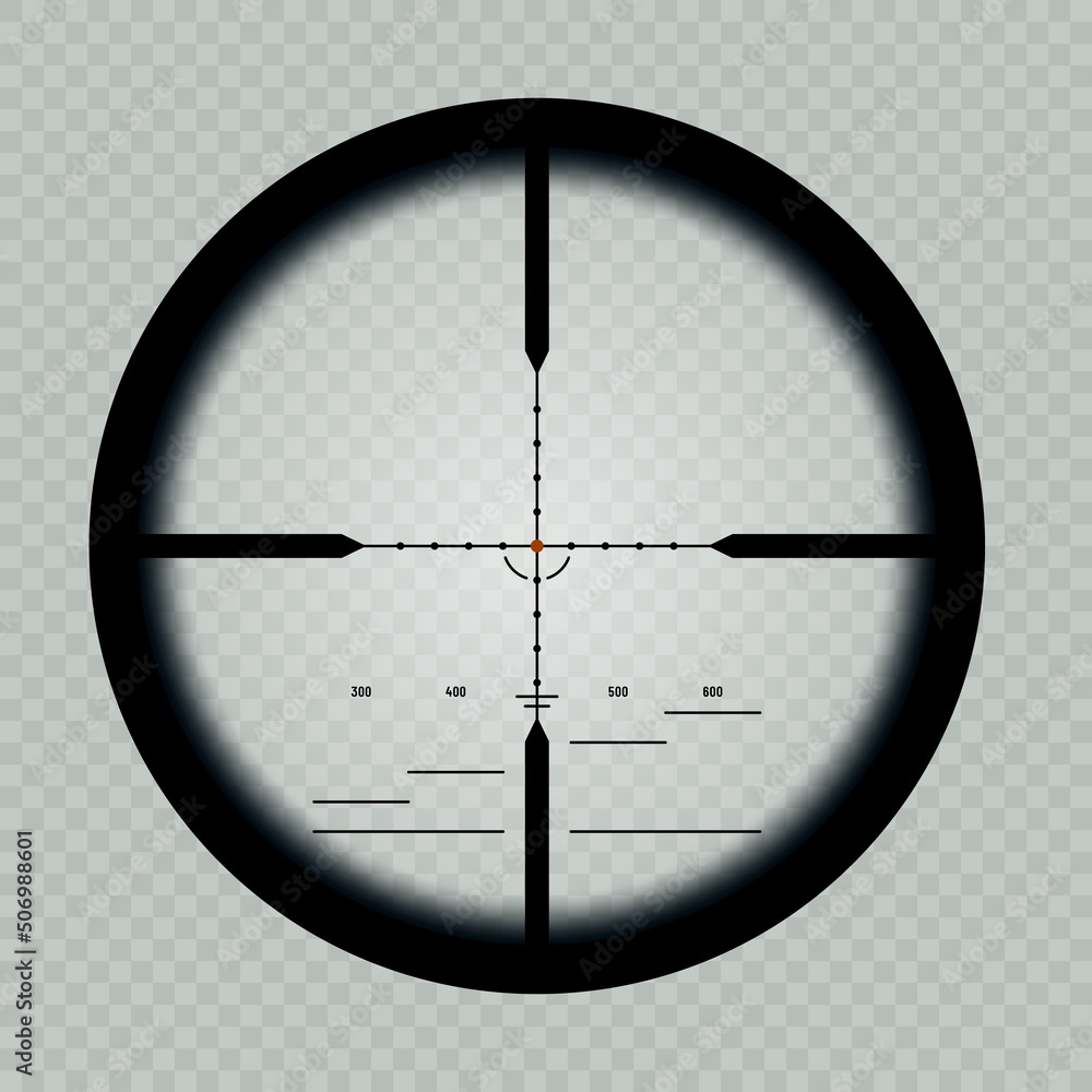 Military sniper scope, crosshair target and sight view of gun or rifle ...