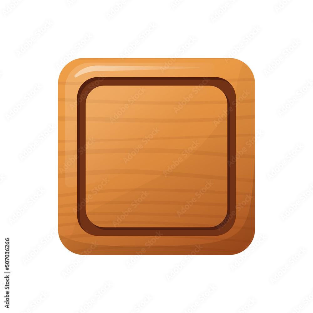 Wooden rectangular button for user interface design in game, video player or website. Vector ...
