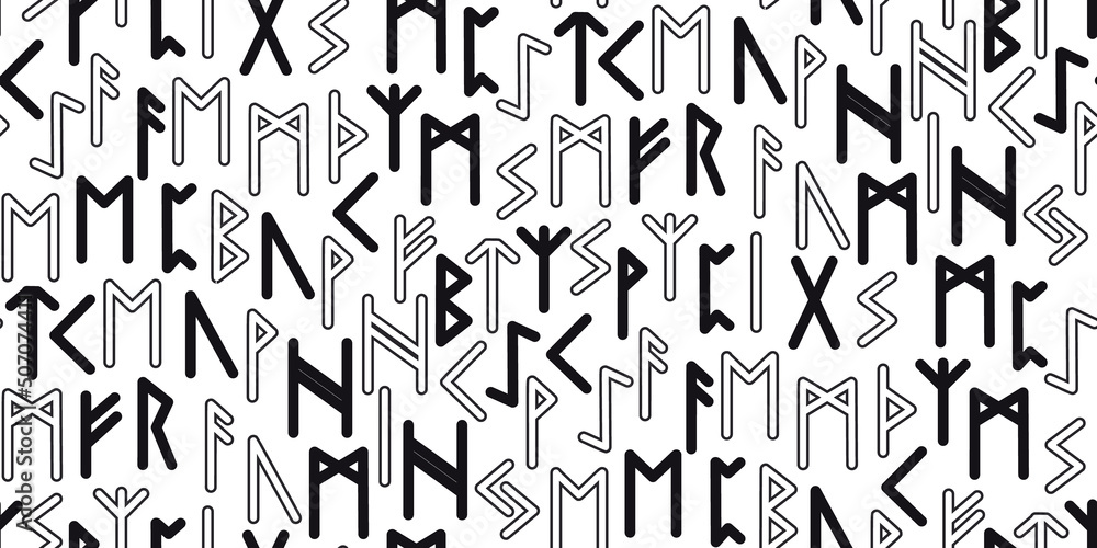 Runes seamless ethnic pattern. Runic alphabet, Futhark. Ancient norse ...