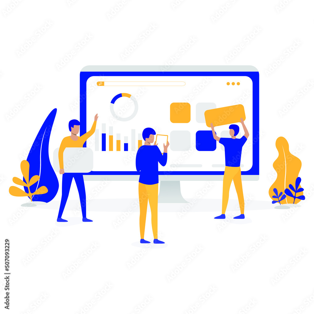 Vector illustration of business people making presentation. Men ...