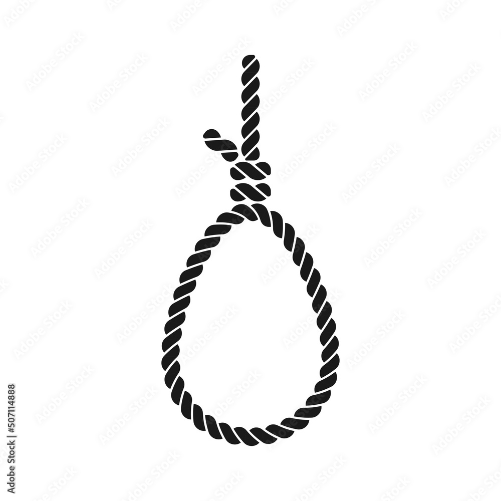 Hangman's knot symbol. Rope hanging loop. Noose black icon. Death or suicide sign. Vector ...