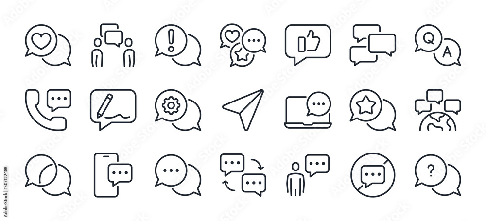 Dialogue, communication, conversation or chatting related editable stroke outline icon isolated ...