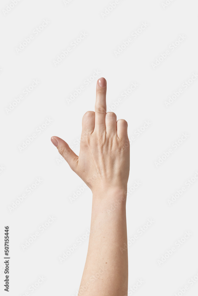 Female middle finger hand gesture on white. Stock Photo | Adobe Stock