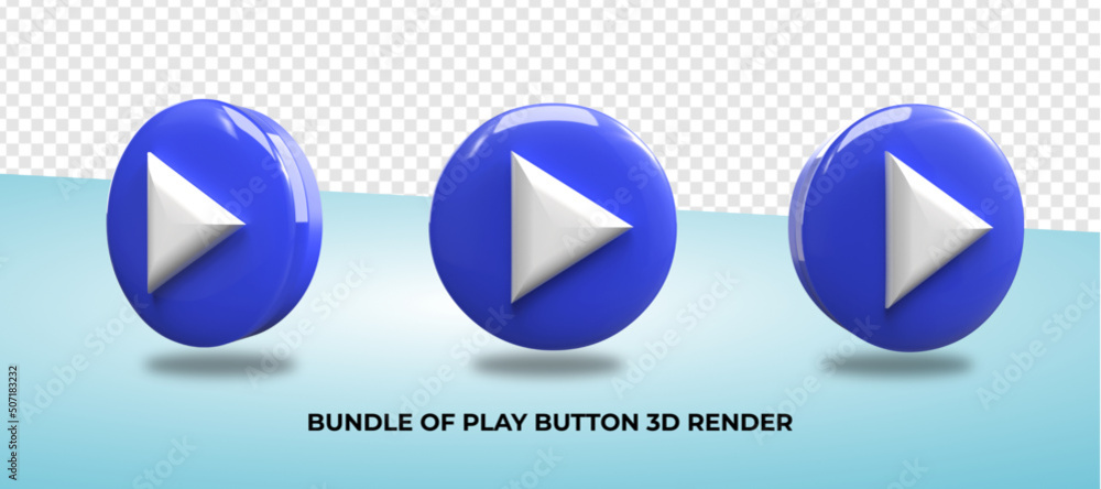 Bundle of 3D render play button icon, png, model 素材庫向量圖 | Adobe Stock