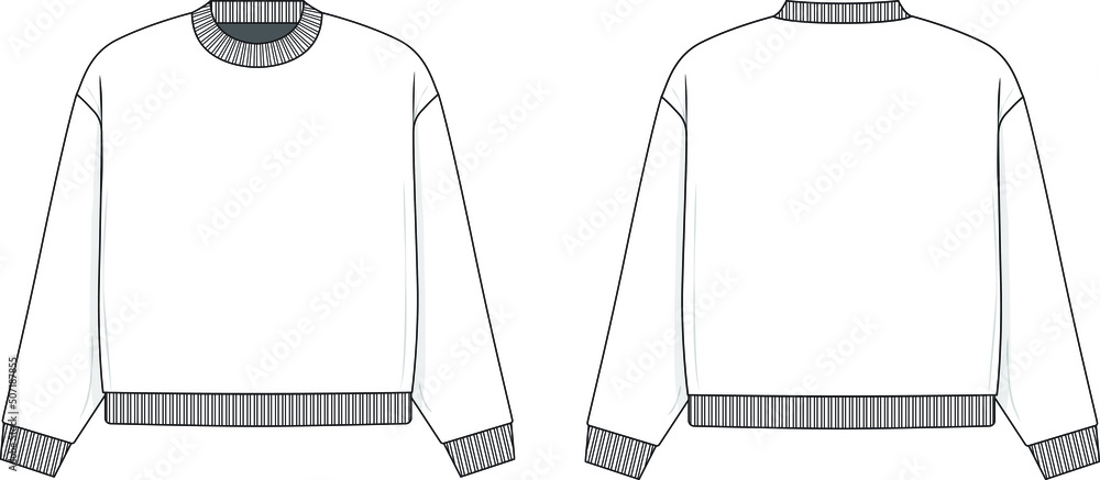 Oversized crewneck sweater flat technical drawing illustration mock-up ...
