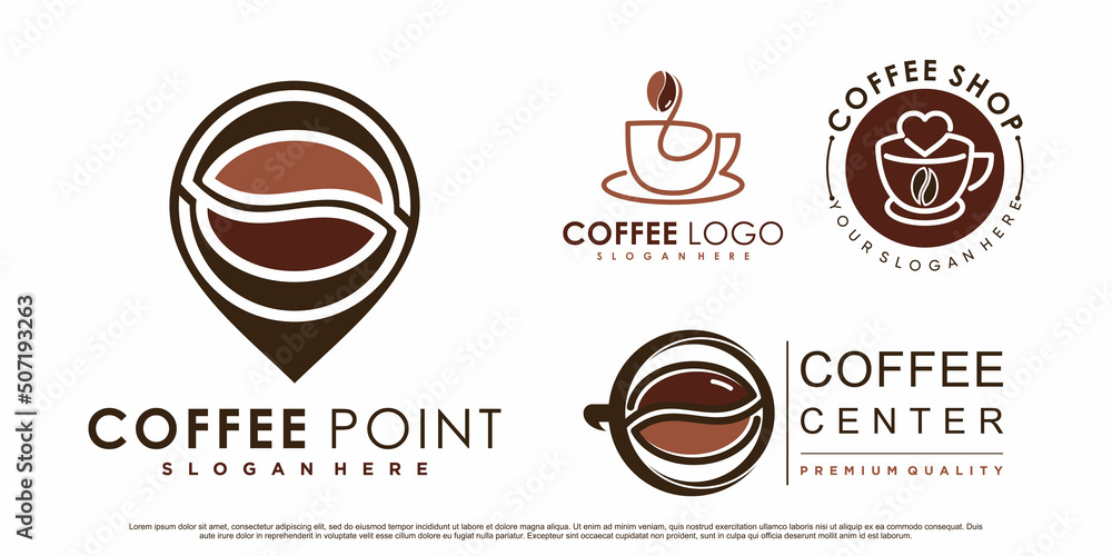 Coffee icon set logo and coffee shop logo design inspiration with ...